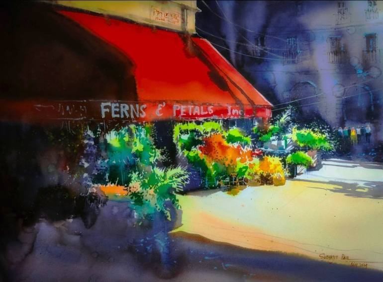 Ferns and Petals Painting by Subhajit Paul | Saatchi Art