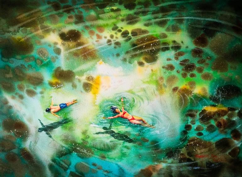 Glimpse of Umnot river II Painting by Subhajit Paul | Saatchi Art