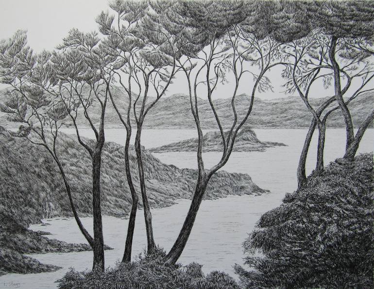 Mediterranean Seashore Drawing by Isabelle Stagg | Saatchi Art