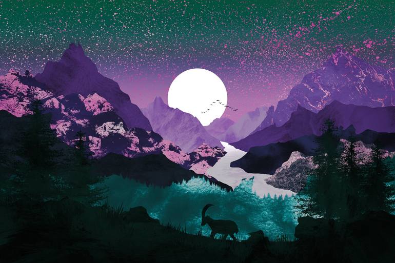 Valley of pink mountains Drawing by Cesar Torres | Saatchi Art