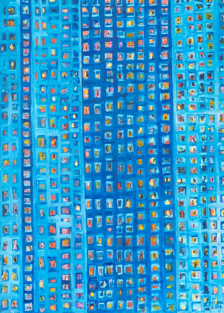 Blue High Rise Painting by Amanda Mccoll | Saatchi Art