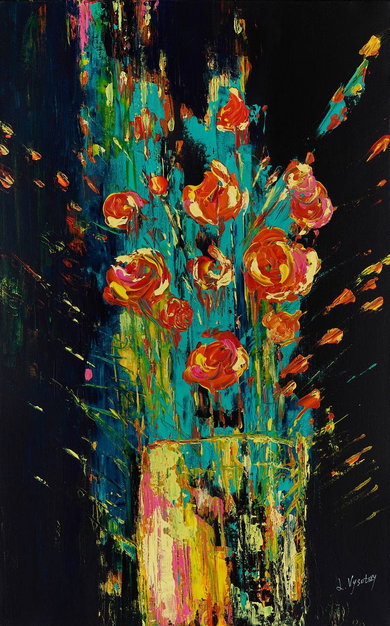 Flowers in Vase Painting by Leda Vysotsky | Saatchi Art