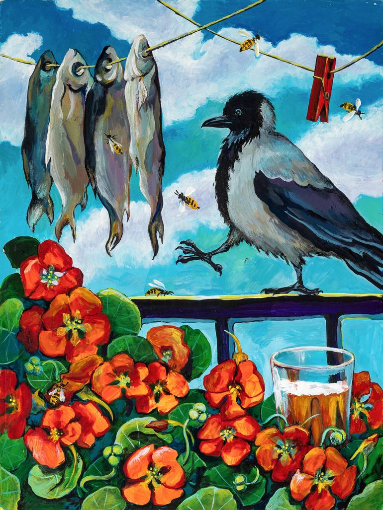 Crow. Fish. Capers. Painting by Sviatlana Vetrava | Saatchi Art