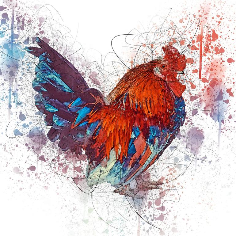 I'm a little red rooster! Painting by Norman Clark | Saatchi Art