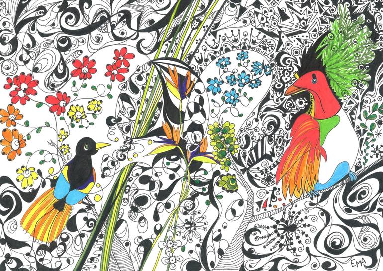 Paradise Birds Drawing by Ema Ribeiro | Saatchi Art