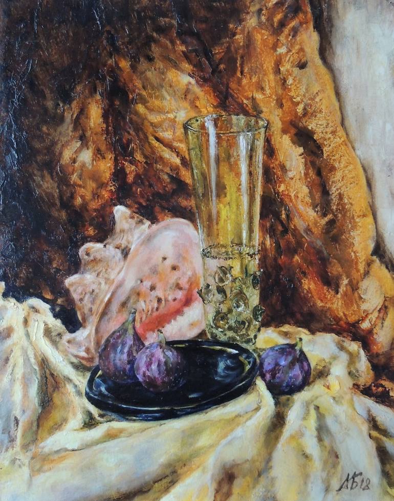 Figs, Sea shell and Holland glass. Painting by Maria Bel | Saatchi Art