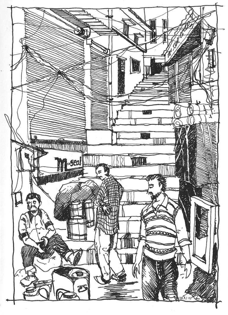 Sunday Evening Market Drawing by Viraj Gapchoop | Saatchi Art