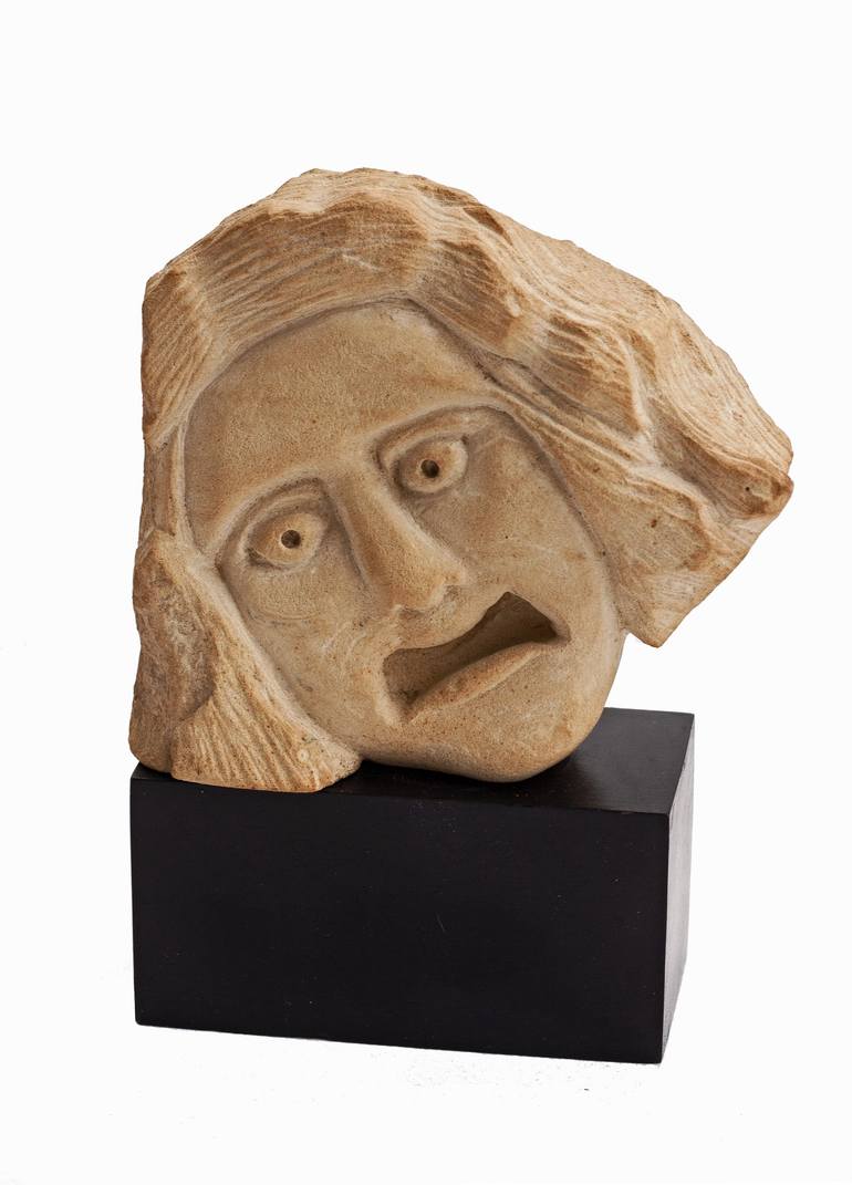 Mask in stone Sculpture by Michalis Kevgas | Saatchi Art
