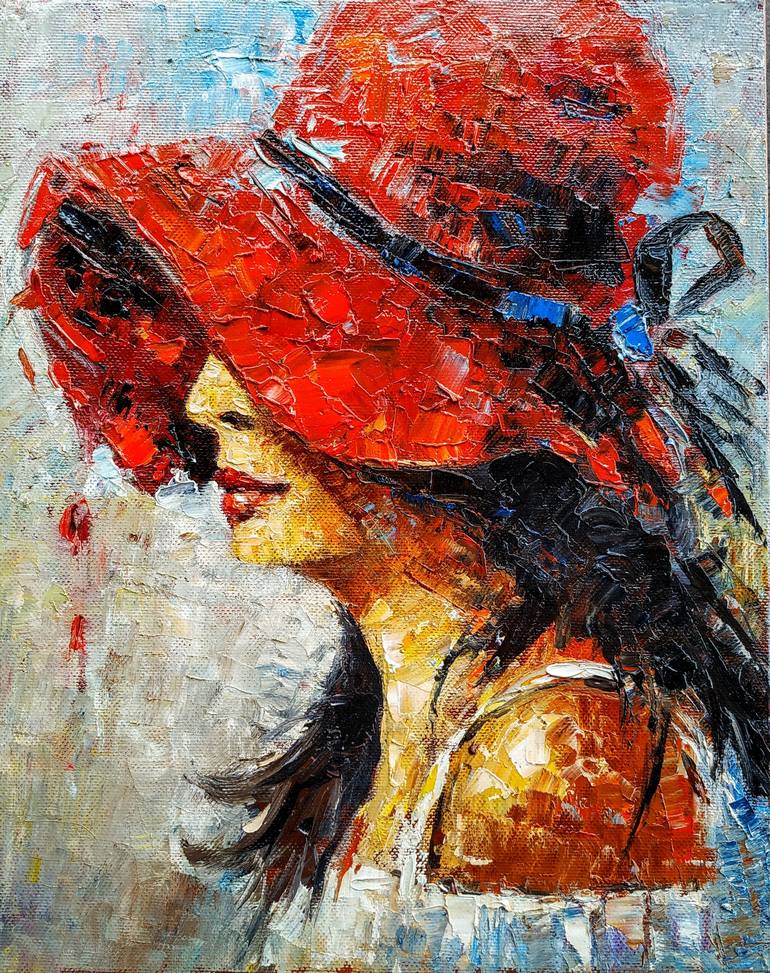 A woman with red lips Painting by Gallery Qoch'Art | Saatchi Art
