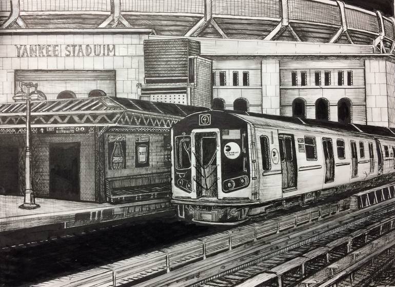 Yankee Stadium 4 Train. Drawing by Michael Kelsch | Saatchi Art