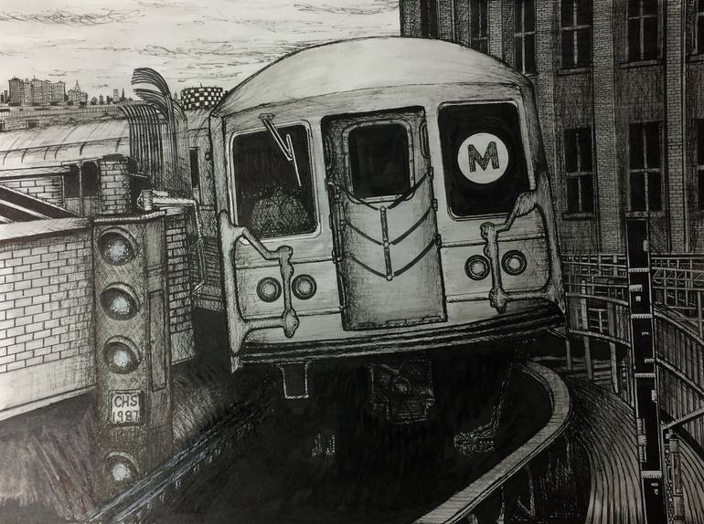NYC M Train Drawing by Michael Kelsch | Saatchi Art