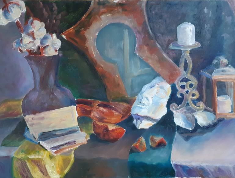 Still life with a mask Painting by Ekaterina Kebal | Saatchi Art