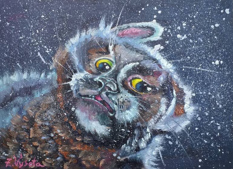 Wet Cat. Painting by Zinaida Vysota Dacenko | Saatchi Art