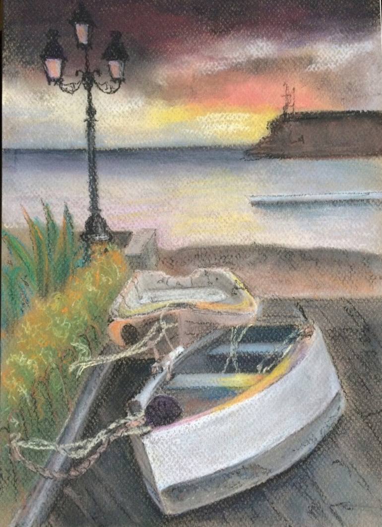 Berth at sunset Drawing by Luiza Iskuzhina | Saatchi Art