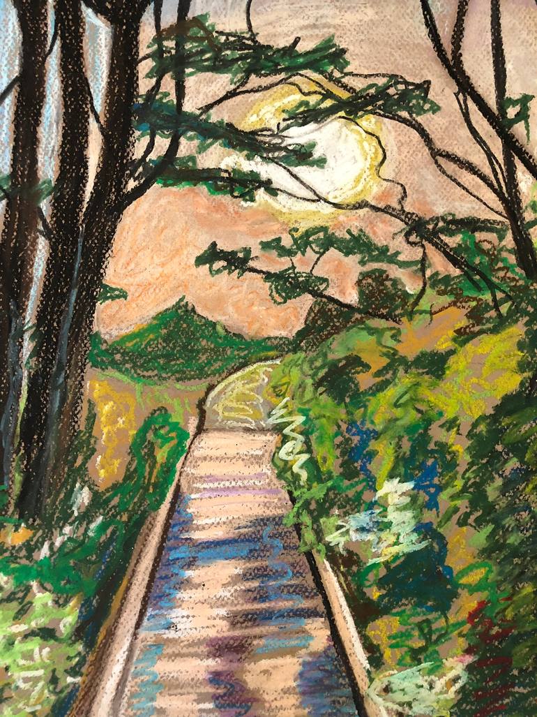 Bridge at Devil’s Churn Drawing by Kristi Cavett Jones | Saatchi Art