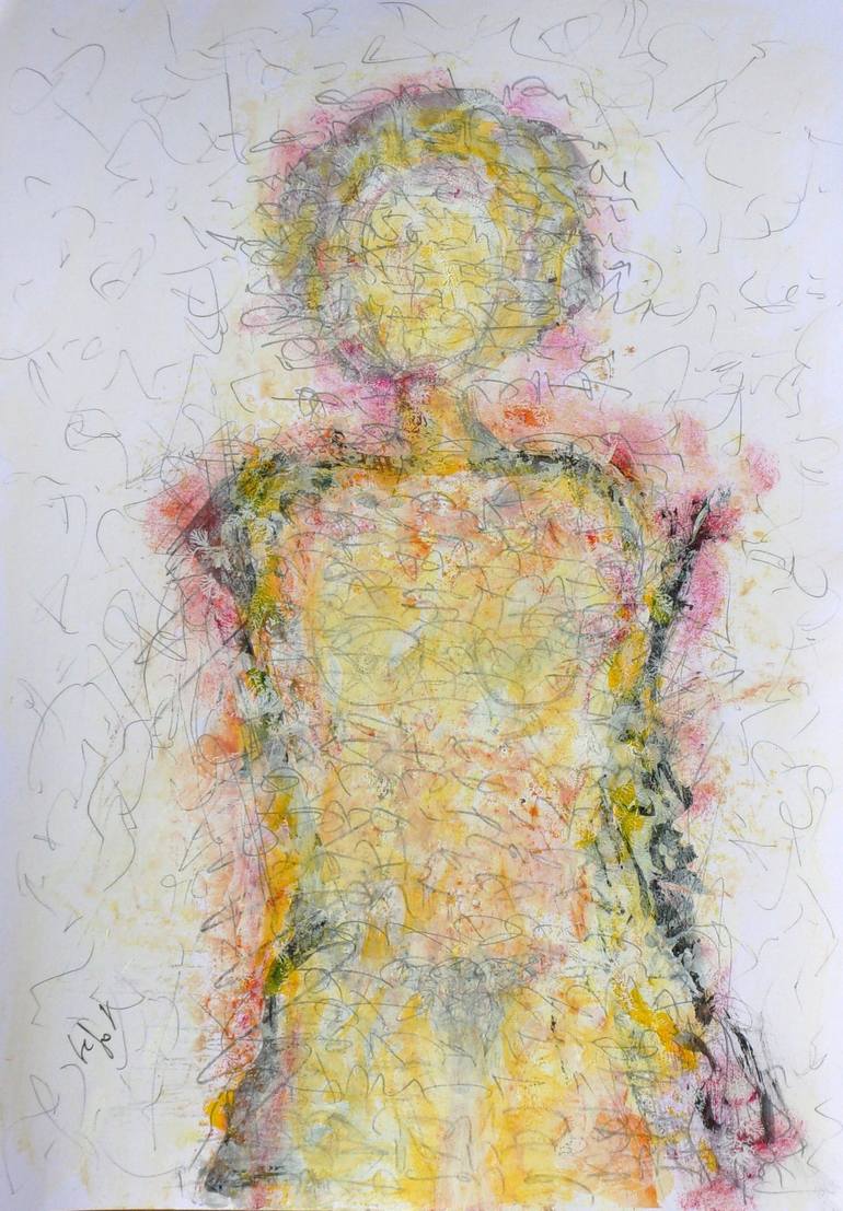 Yellow faceless figure Painting by Corinne Gegot | Saatchi Art