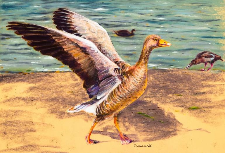 Gray wild goose. Pastel painting. Realism. Painting by Viktoria Gaman ...