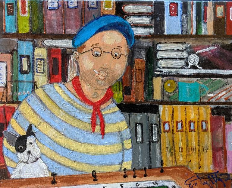 French dude and his french bulldog playing chess. Painting by Ealy Mays ...