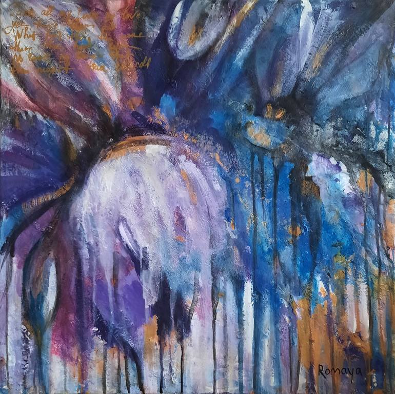 Blue Sonet Floral expression abstract modern fine art Painting by ...