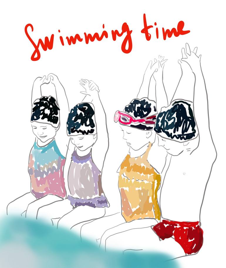 Swimming time Drawing by Maria Gunby | Saatchi Art