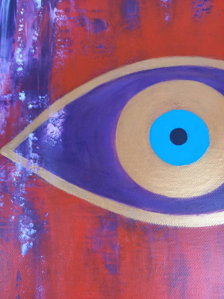 Greek Evil Eye in Red Painting by Sofia Nikolaou | Saatchi Art
