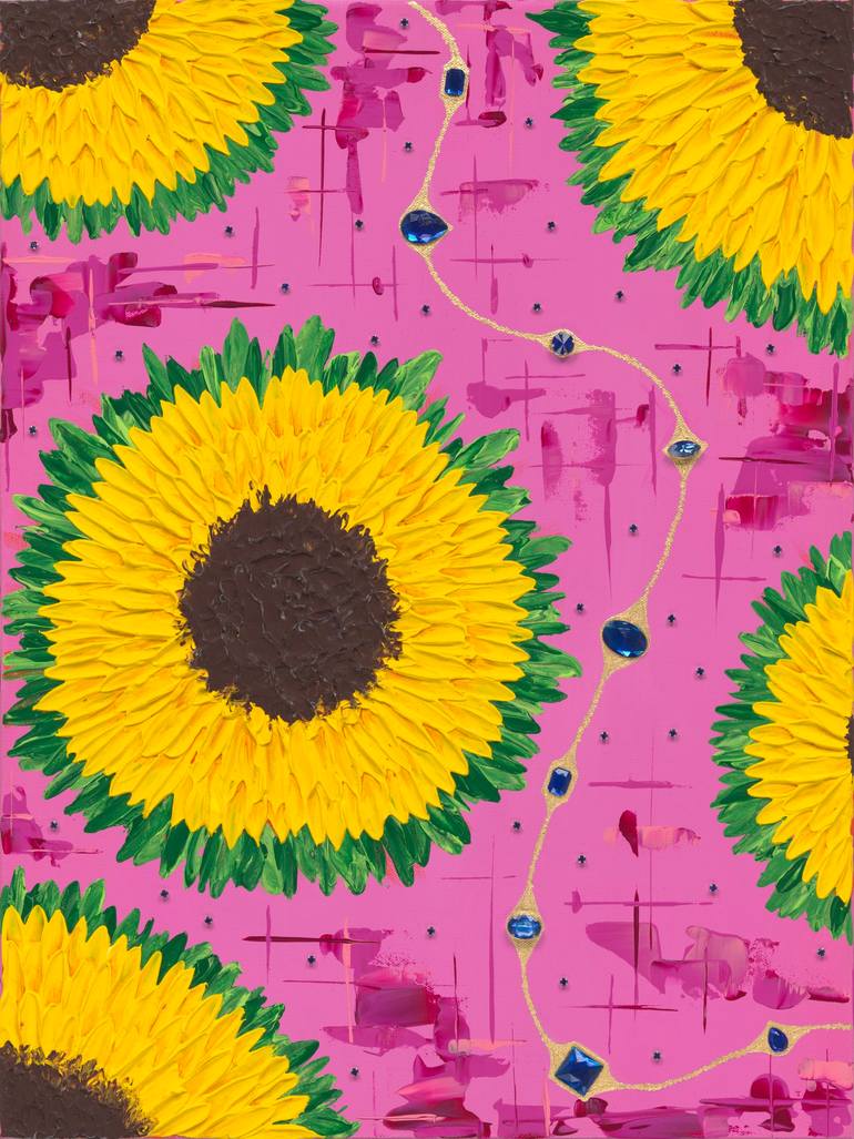 Sunflowers and Sapphires Painting by Emma Lyons | Saatchi Art