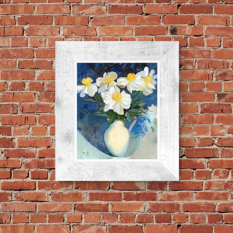 White peony Painting by Olga Prokopenko | Saatchi Art