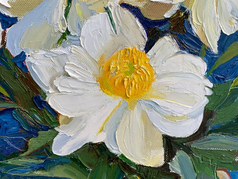 White peony Painting by Olga Prokopenko | Saatchi Art