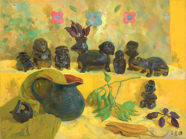 Yellow still life with black ceramics of Salta Painting by Olga ...