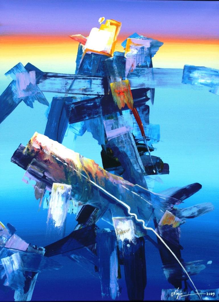 Composition in blue Painting by Algimantas Ramanauskas | Saatchi Art