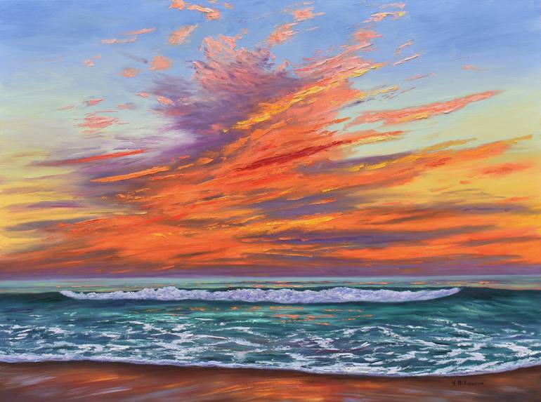 Dramatic Sunset Painting by Yulia Nikonova | Saatchi Art
