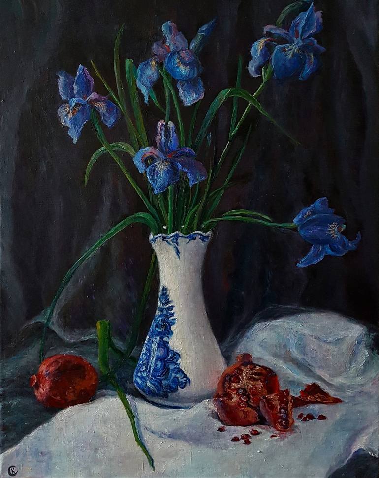 Still life with irises Painting by Ekaterina Orlova | Saatchi Art