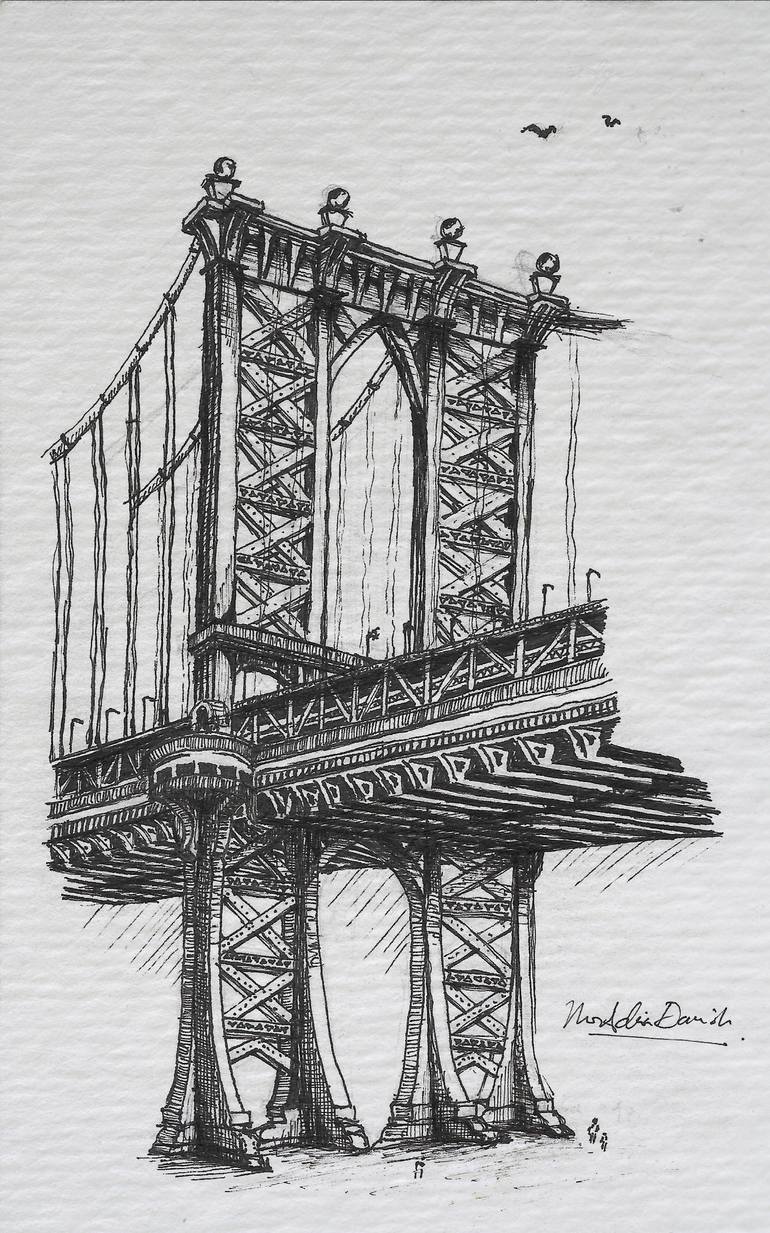Brooklyn Bridge Drawing by Adlin Danish | Saatchi Art