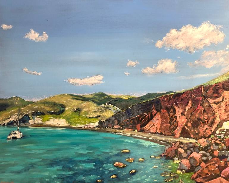Where the Red Rocks Meet the Sea Painting by Tamas Stonawski | Saatchi Art