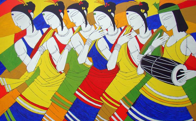 Tribal Dance Painting by Jiaur Rahman | Saatchi Art