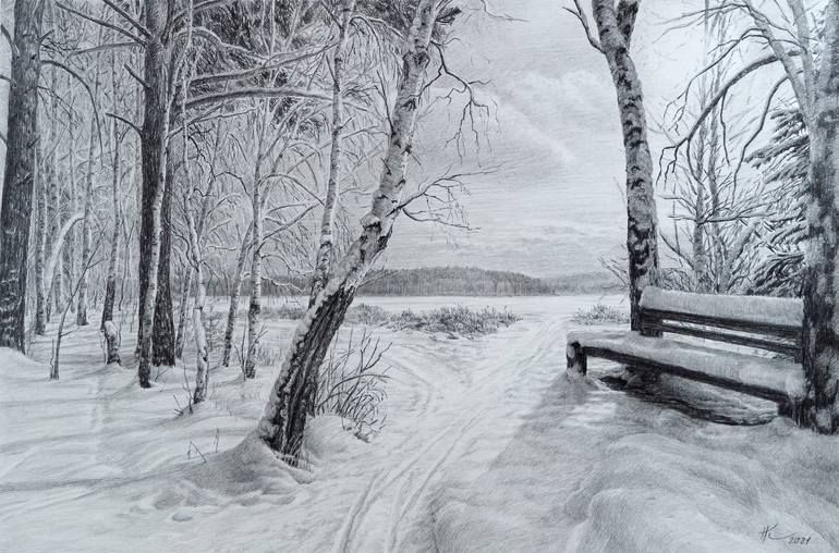 Winter Sun Drawing by Natalia Korbukh | Saatchi Art