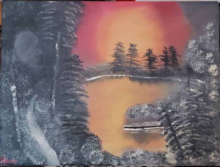 Golden Sunset Reflections Painting by Rebecca Dake | Saatchi Art