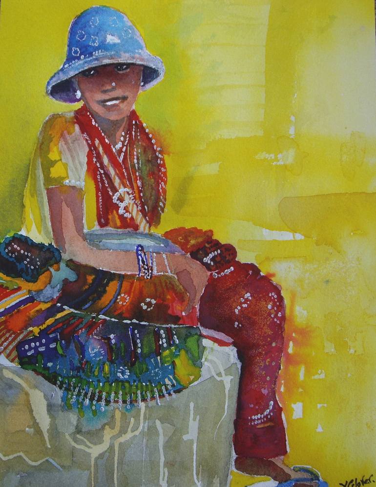 Goan Girl Alone Painting by Victoria Glover | Saatchi Art