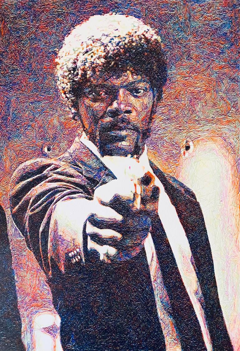 Pulp Fiction Samuel L. Jackson Painting by Sidney Perrier | Saatchi Art