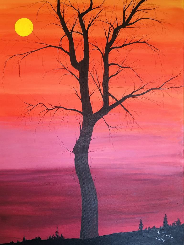 Abstract Sunset With Tree
