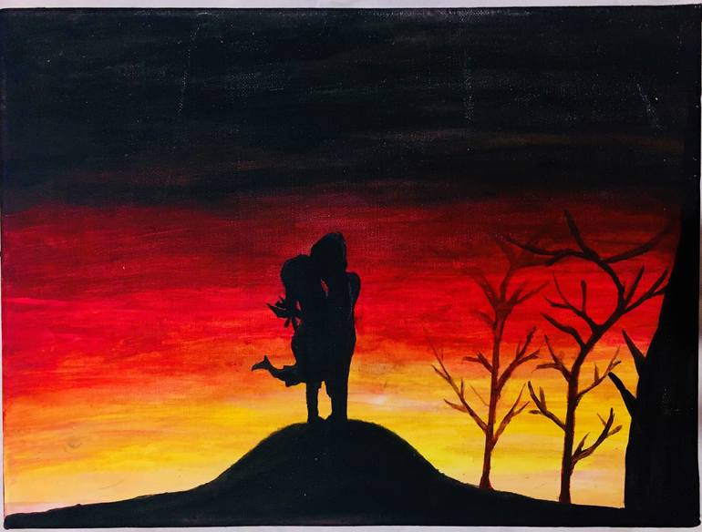 Couple Silhouette Painting by Nadia De Noronha | Saatchi Art