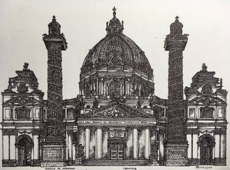 Karlskirche, Vienna Drawing by Nadia de Noronha | Saatchi Art