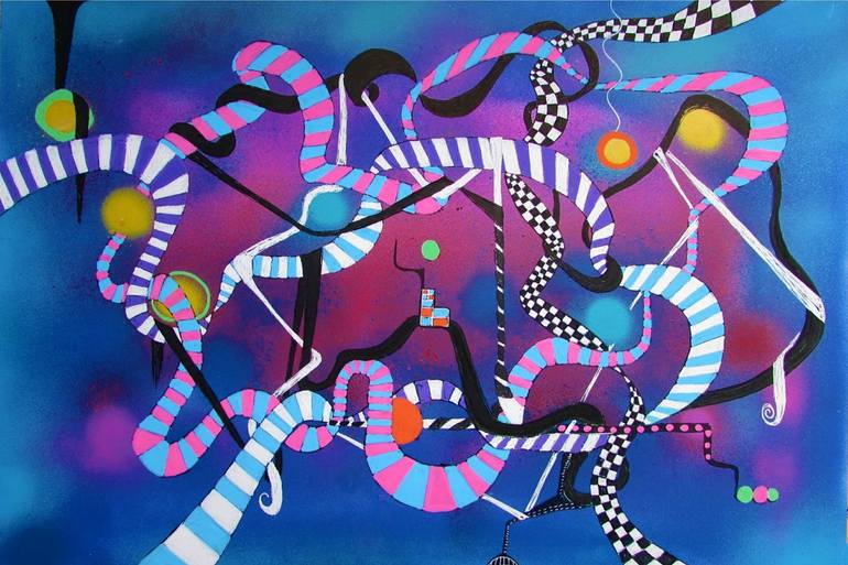 Space, strings and blue. Painting by Leo Pontes | Saatchi Art