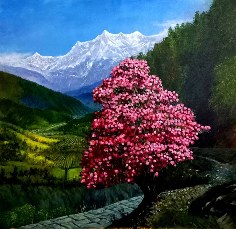 Buransh, the beauty of hills Painting by probir ghosh | Saatchi Art