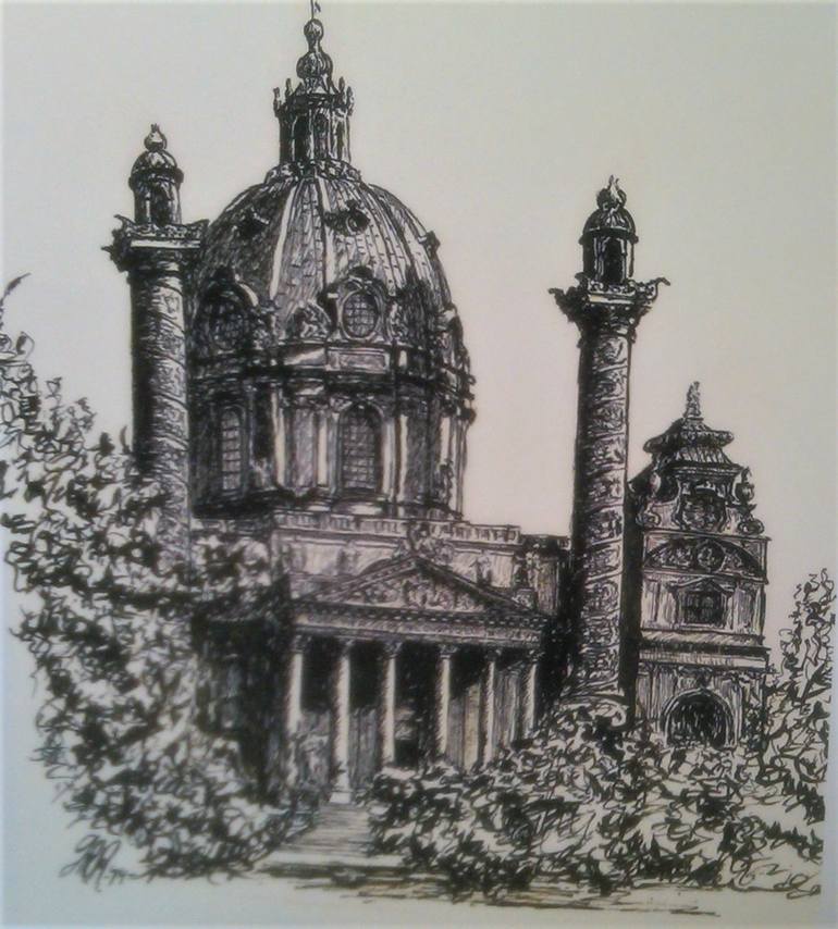 Karlskirche Drawing by Gunter Radinger | Saatchi Art