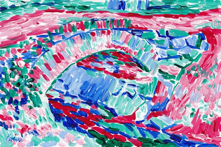 Bridge oil painting river landscape colorful expressionism Painting by ...