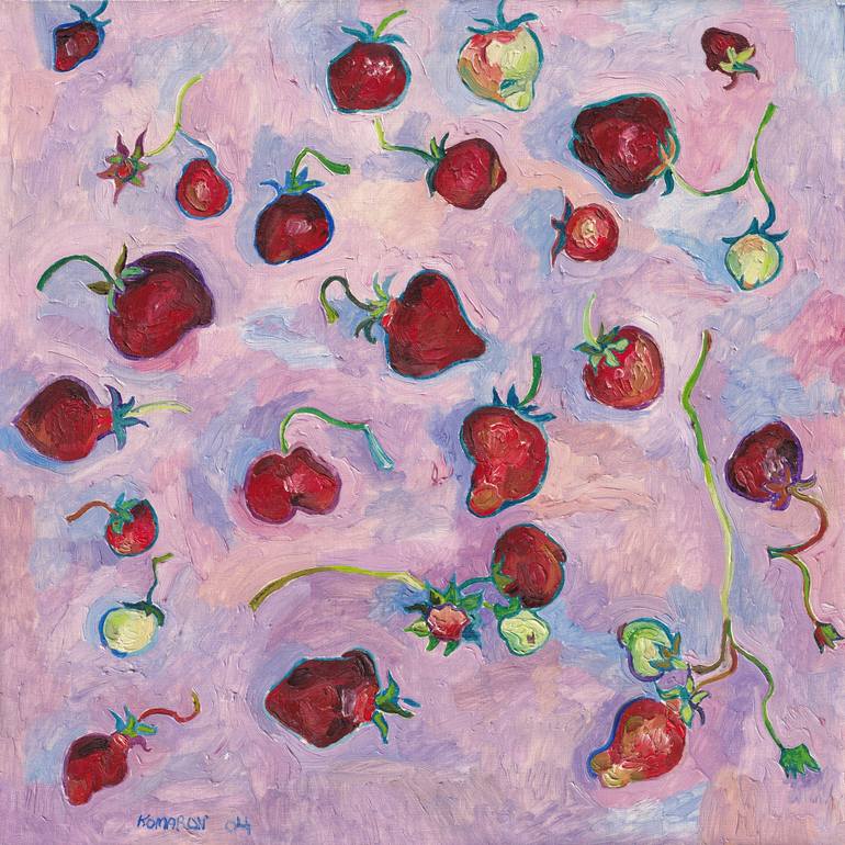 Strawberry oil painting fruit food kitchen impressionism Painting by ...