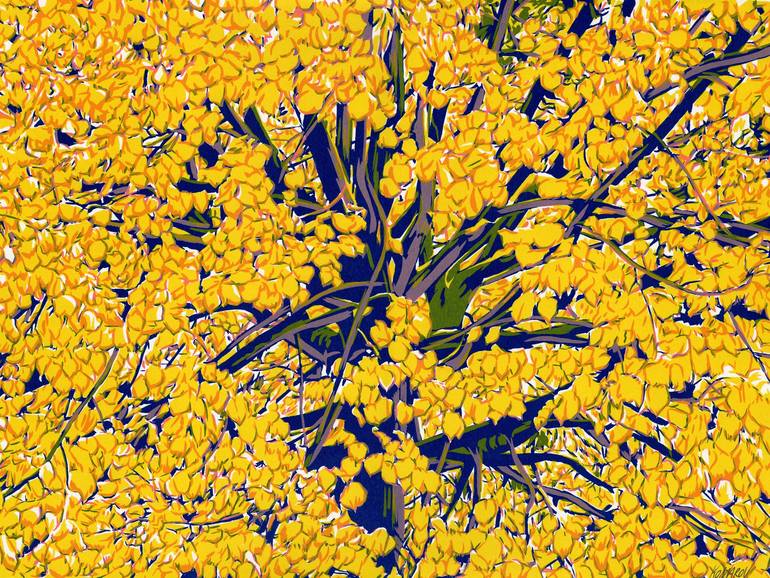 Autumn tree painting botanical yellow leaves pop art landscape Painting ...