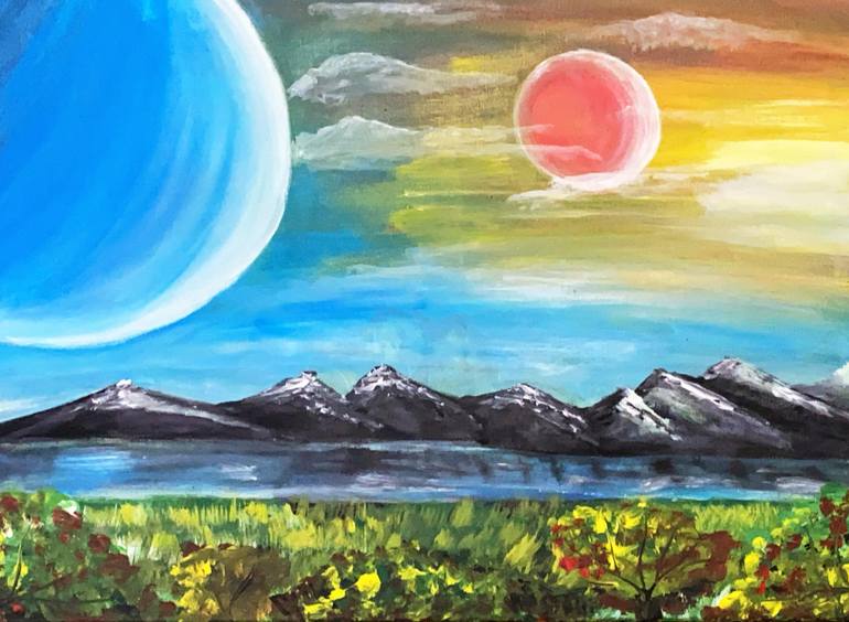 Moon and Sun together Painting by OneArtsy - | Saatchi Art