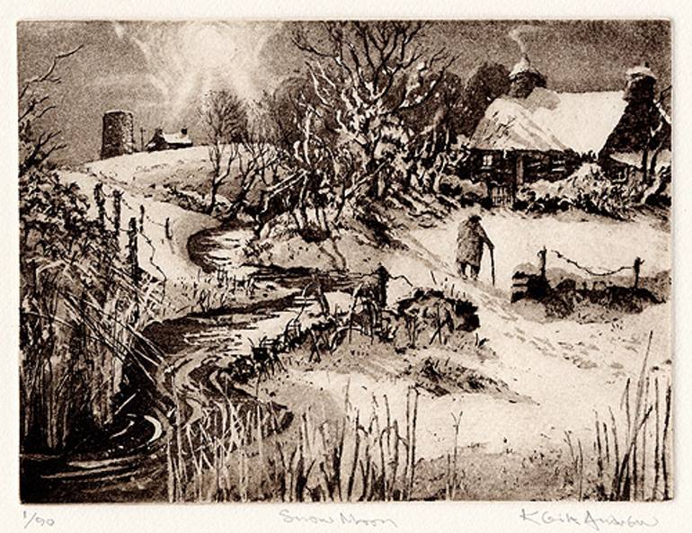 Snow Moon Printmaking by Keith Andrew | Saatchi Art